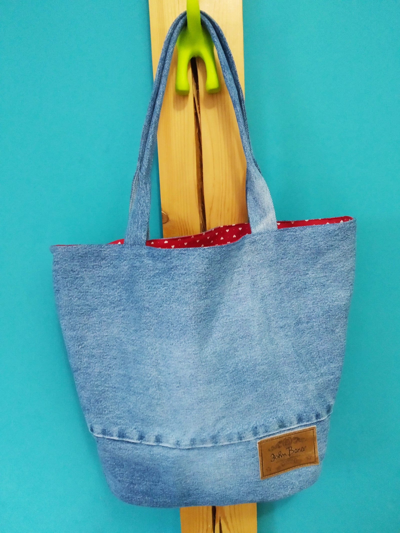 Batoh červený Taška z rifloviny s červenou podšívkou / od Obchůdek u ...