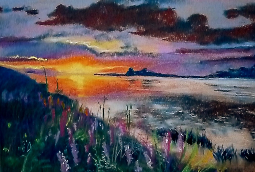 Obraz Západ slunce, moře, kresba suchými pastely, výkres / od radhuza ...