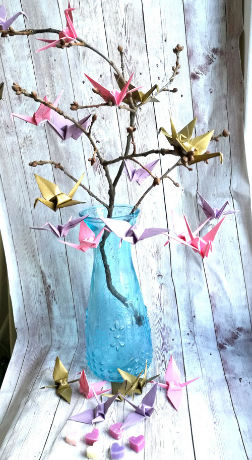 Ostatní dekorace levandulové Sada 24 origami jeřábů na výzdobu / od Mar ...