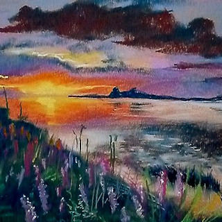 Obraz Západ slunce, moře, kresba suchými pastely, výkres / od radhuza ...