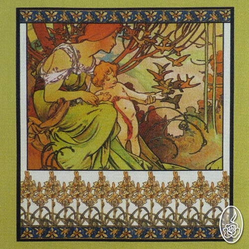 Světle zelená Látkový obrázek Alfons Mucha 8 / od Látky od Jasmíny ...