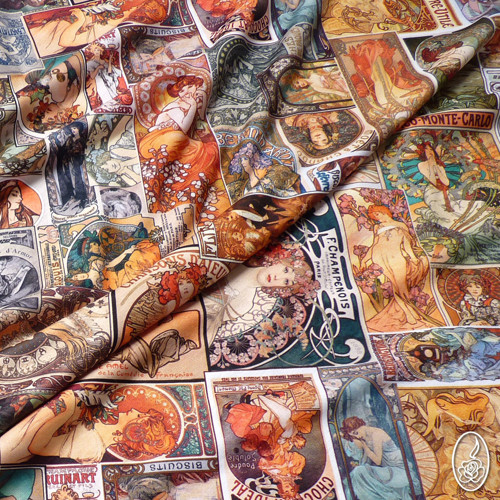 Okrová Látkový panel Alfons Mucha mix obrázků / od Látky od Jasmíny ...