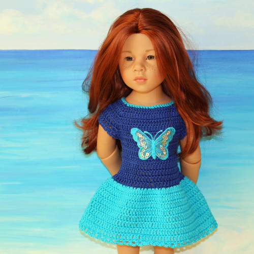 Tyrkysové Háčkované šaty s motýlem- pro panenku GOTZ 50cm / od pro ...