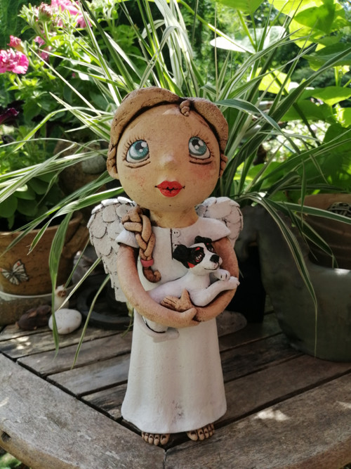 Socha bílá Andělka s kočkou a pejskem (na přání ) / od Kočida | Fler.cz