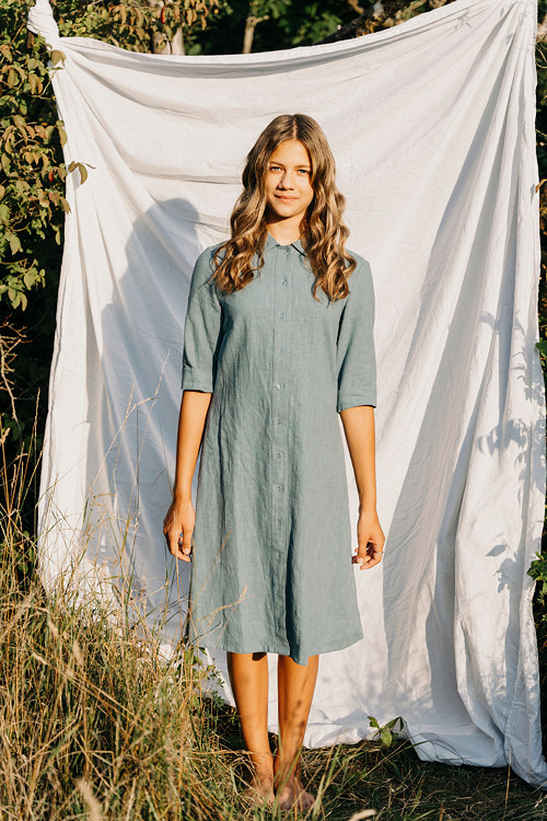 Dámské petrolejové Lněné košilové šaty / od MatyB | Fler.cz