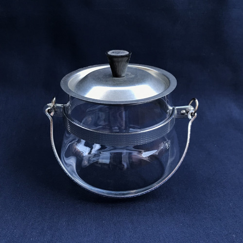 Nádobí kuchyňské čiré Skleněná retro cukřenka v kovové montáži / od ...