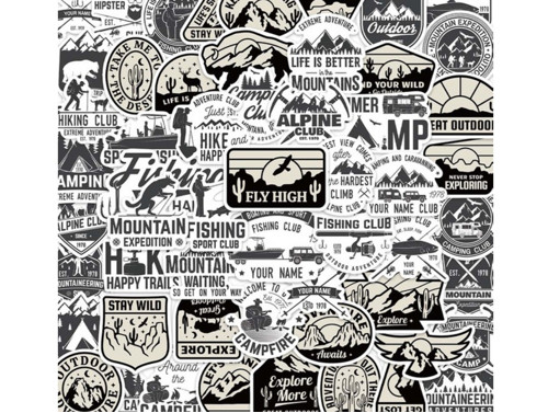 Samolepka černý Černobílé turistické samolepky - 50 ks / od Rézina Kudrnatá | Fler.cz