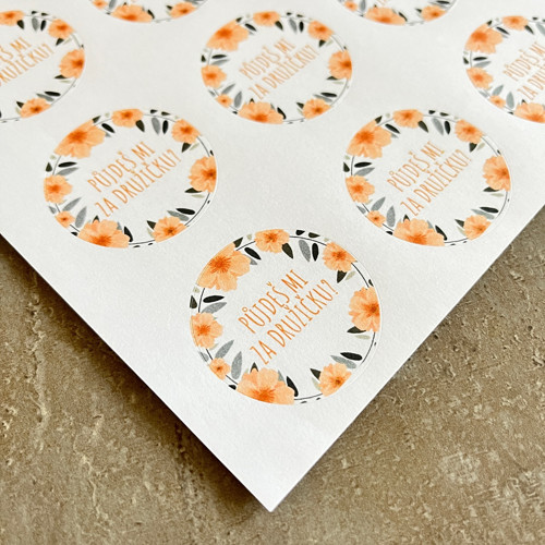 Samolepka oranžový Samolepící etikety Půjdeš mi za družičku / od mona0101 | Fler.cz