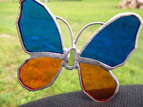 Sklo vícebarevné Skleněná vitráž - motýl - výprodej / od Věci-ktere mám ...