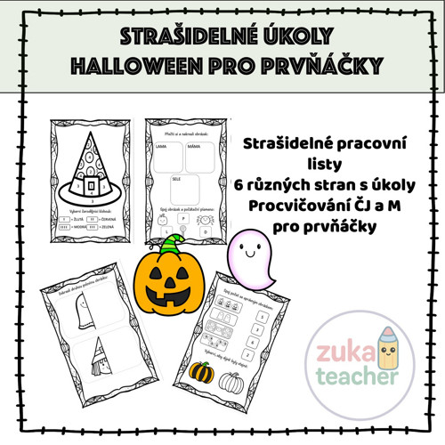 Výukový materiál černobílý Strašidelné úkoly pro prvňáčky / od zuka ...