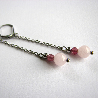 Dámské růžové Náušnice z oceli minerál fazetový Turmalín*Růženín / od ...