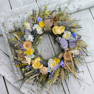 Světle žlutý Letní věnec ze sušených travin...Bone Toro / od Katka ...