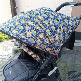 Vícebarevná Stříška ke kočárku Valco + madlo - Bagry 3-dílná stříška ...