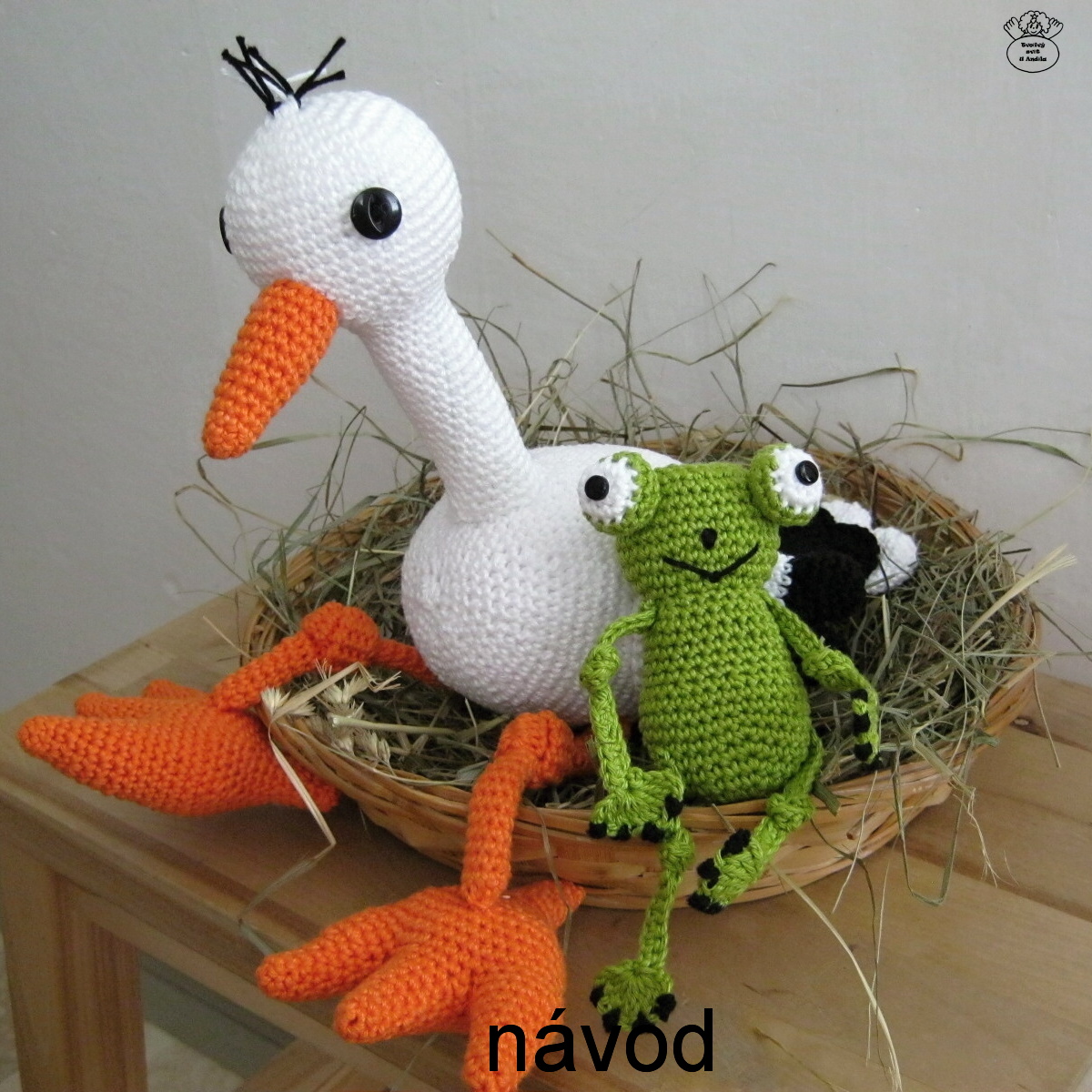 Návod a předloha Čáp bílý se žabkou_návod / od Hravé háčkování | Fler.cz