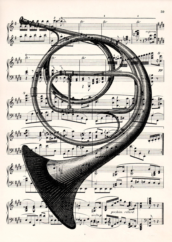 Plakát Tisk na starý notový papír z roku 1900 - LESNÍ ROH / od plešatý ...