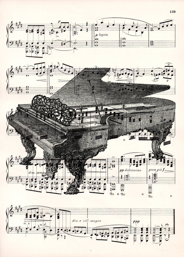 Plakát Tisk na starý notový papír z roku 1900 - PIANO / od plešatý ...