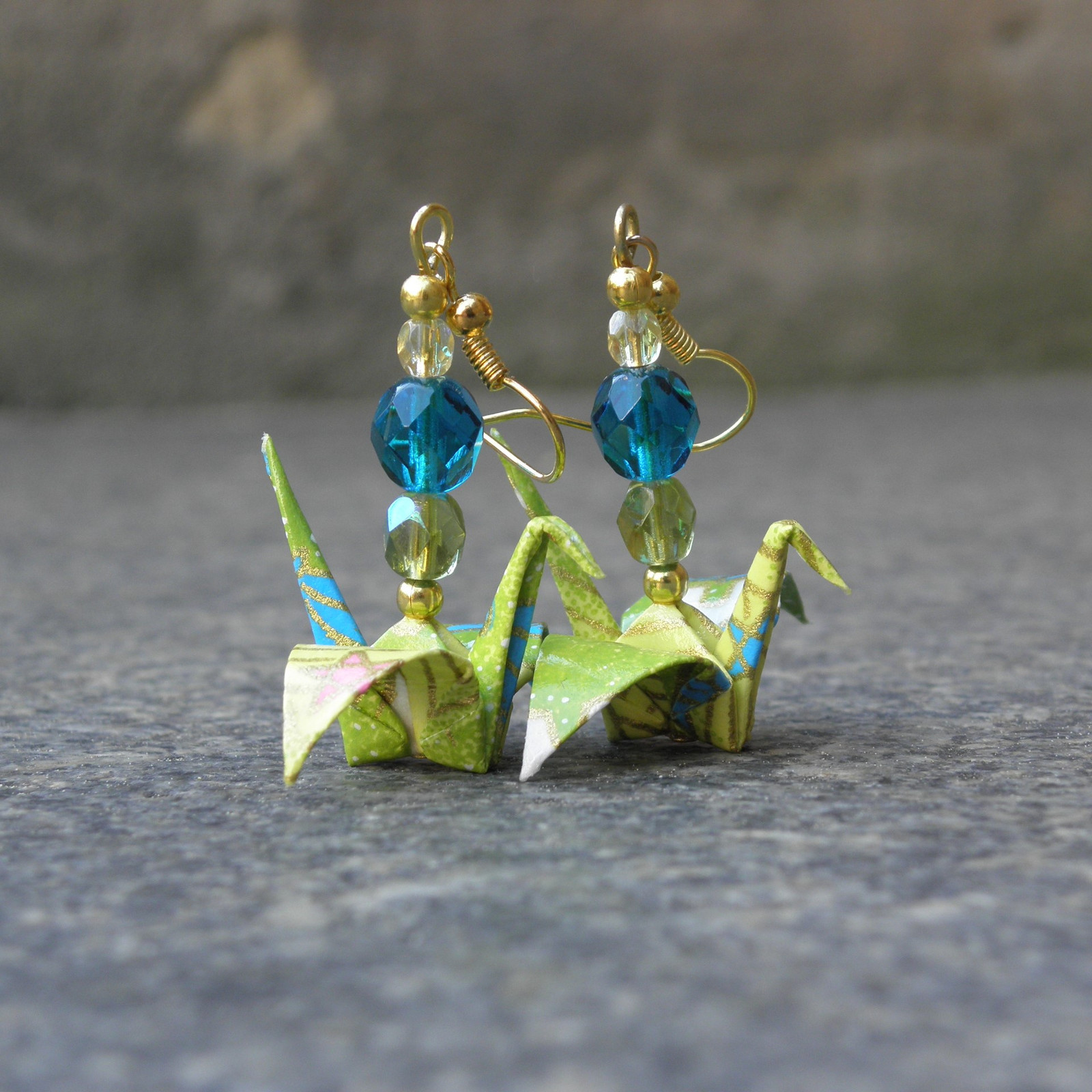 Dámské světle zelené Jeřáb - origami náušnice / od JUBÍ | Fler.cz