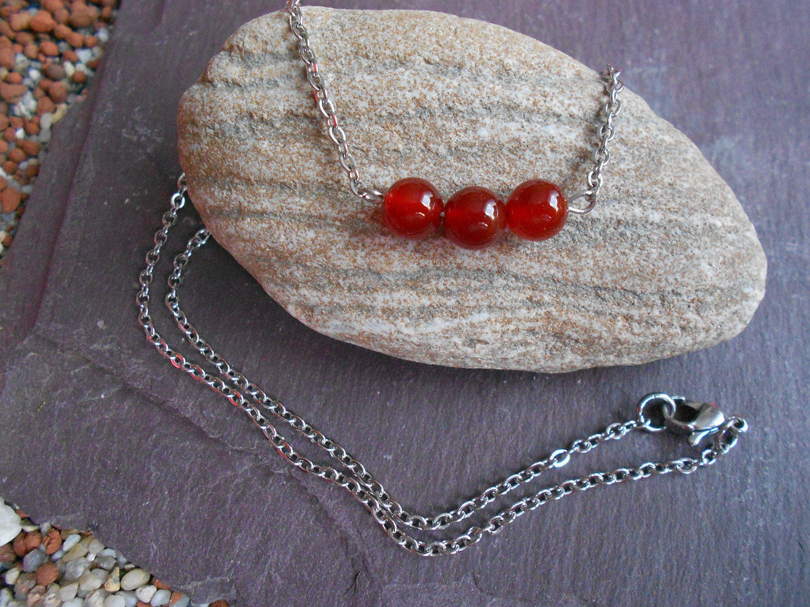 Dámský červený náhrdelník chir. ocel - karneol / od tyrkys7 foto | Fler.cz