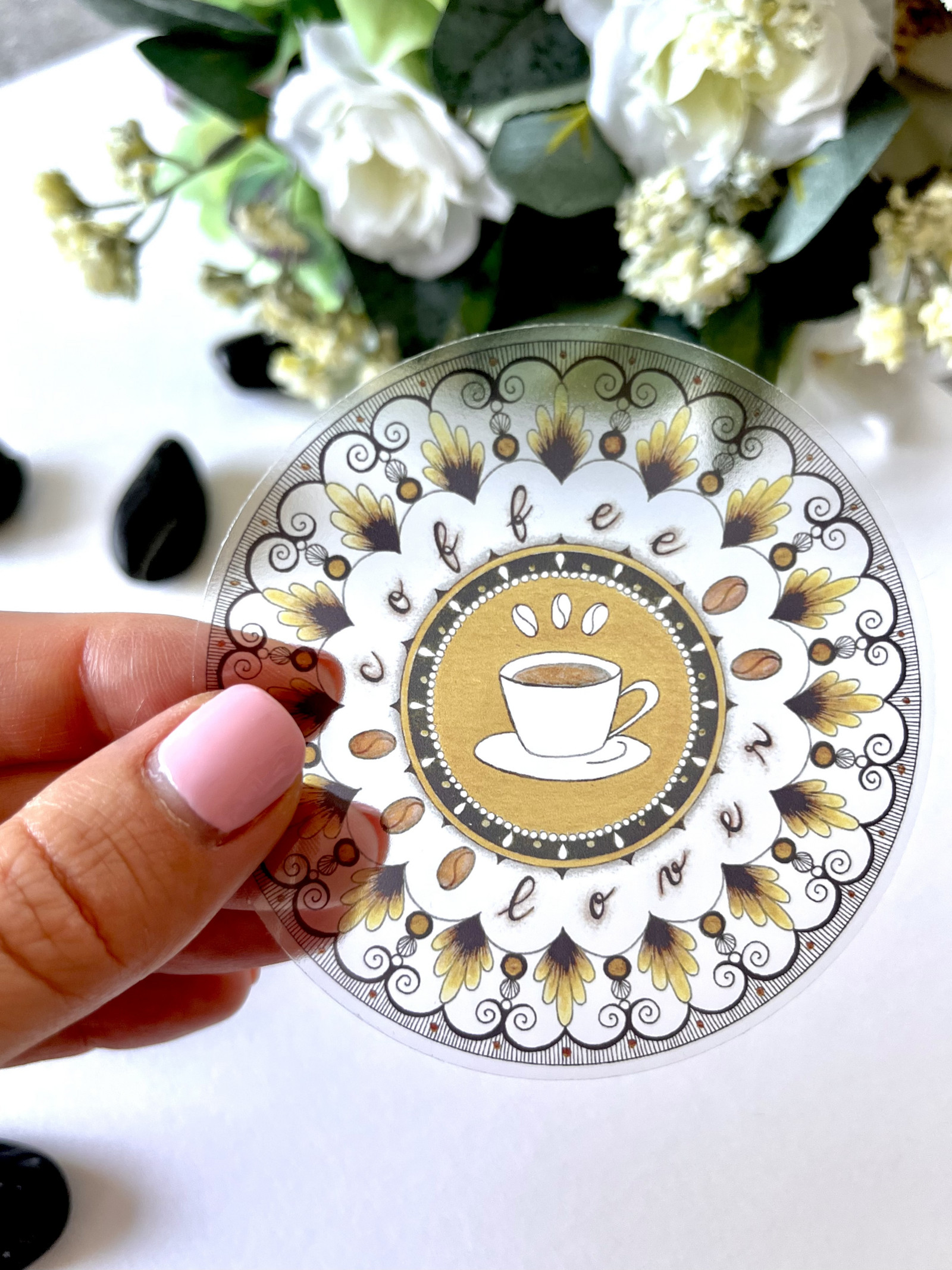 Hnědá Samolepka mandala Coffee lover, transparentní / od kathree | Fler.cz