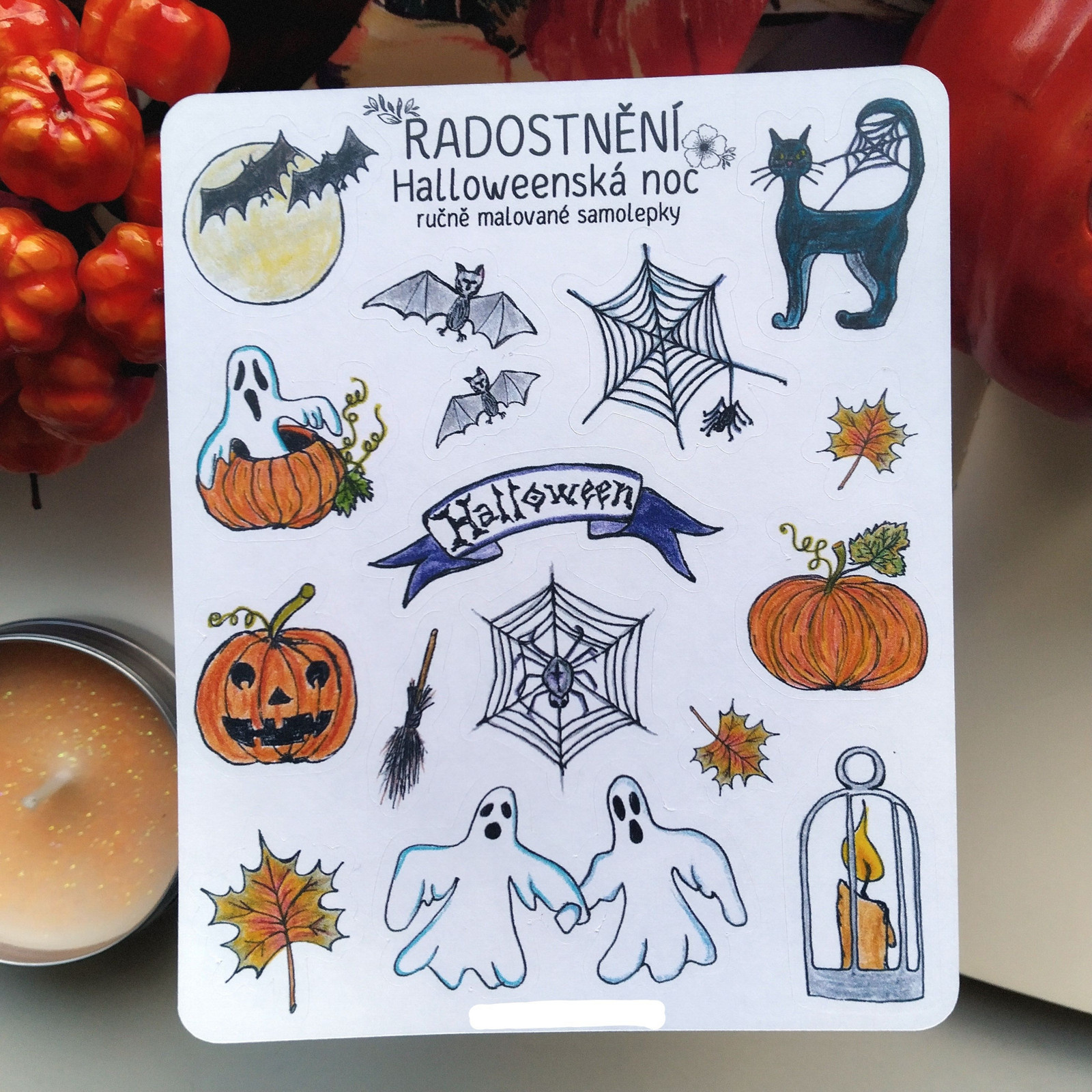 Samolepka do diáře vícebarevná Ručně malované samolepky - Halloweenská ...