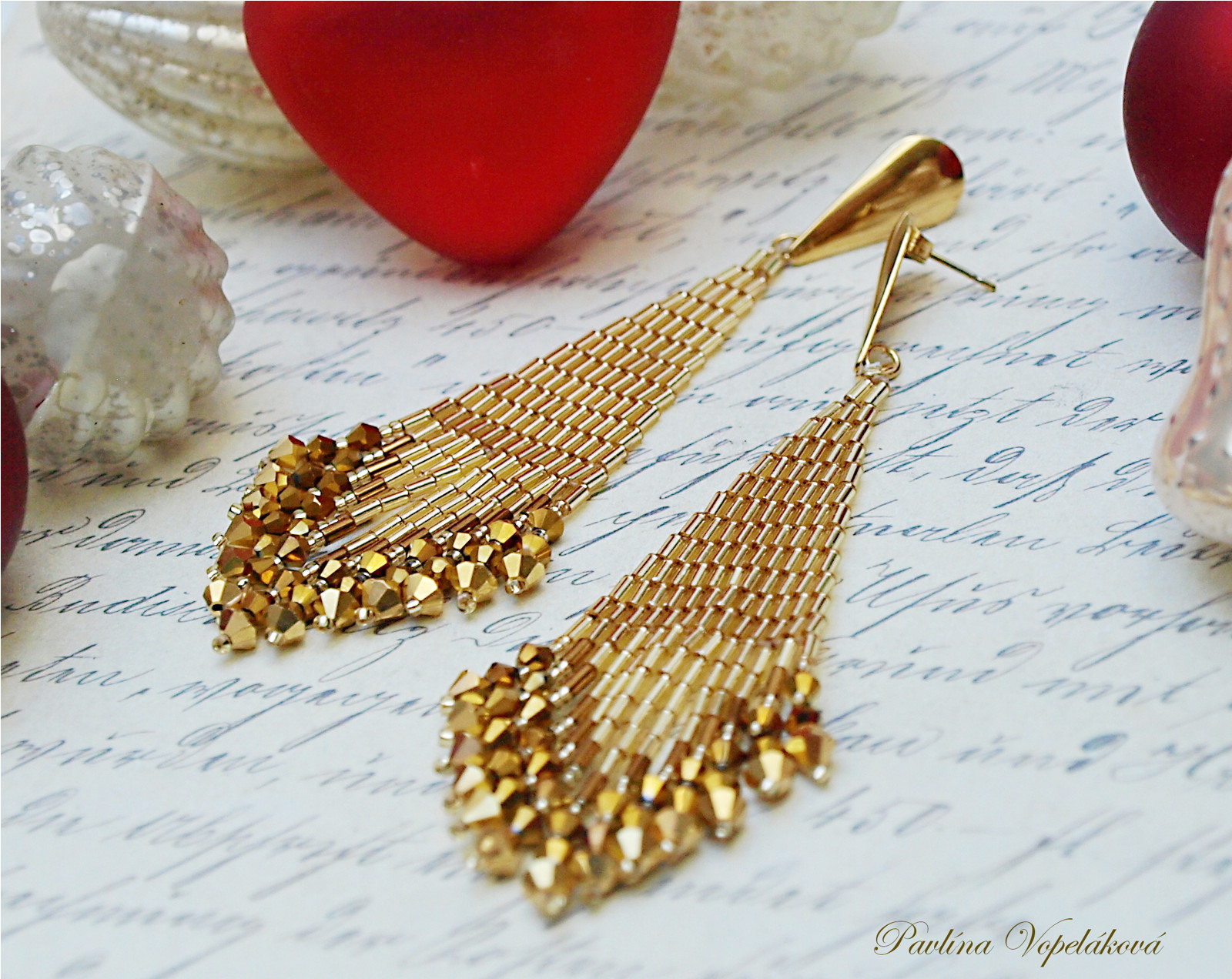 Dámské Třásňové korálkové náušnice třpytivé zlaté / od pvopelakova ...