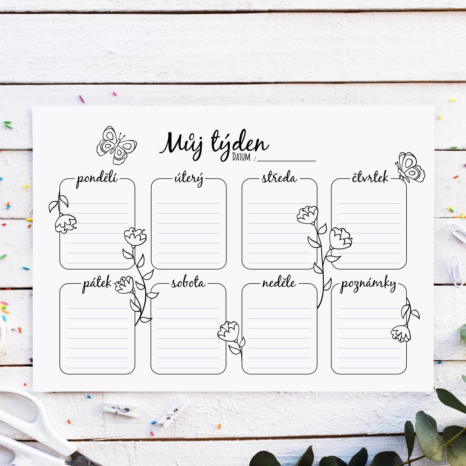 Blok bílý Týdenní plánovač A4 (PDF k tisku) / od Little.Kalu | Fler.cz