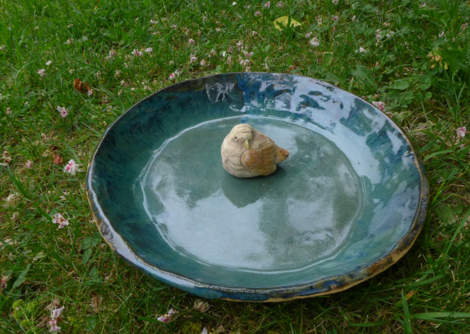 Vícebarevné Miska, keramické pítko pro ptáčky modro-zelené / od turdus ...