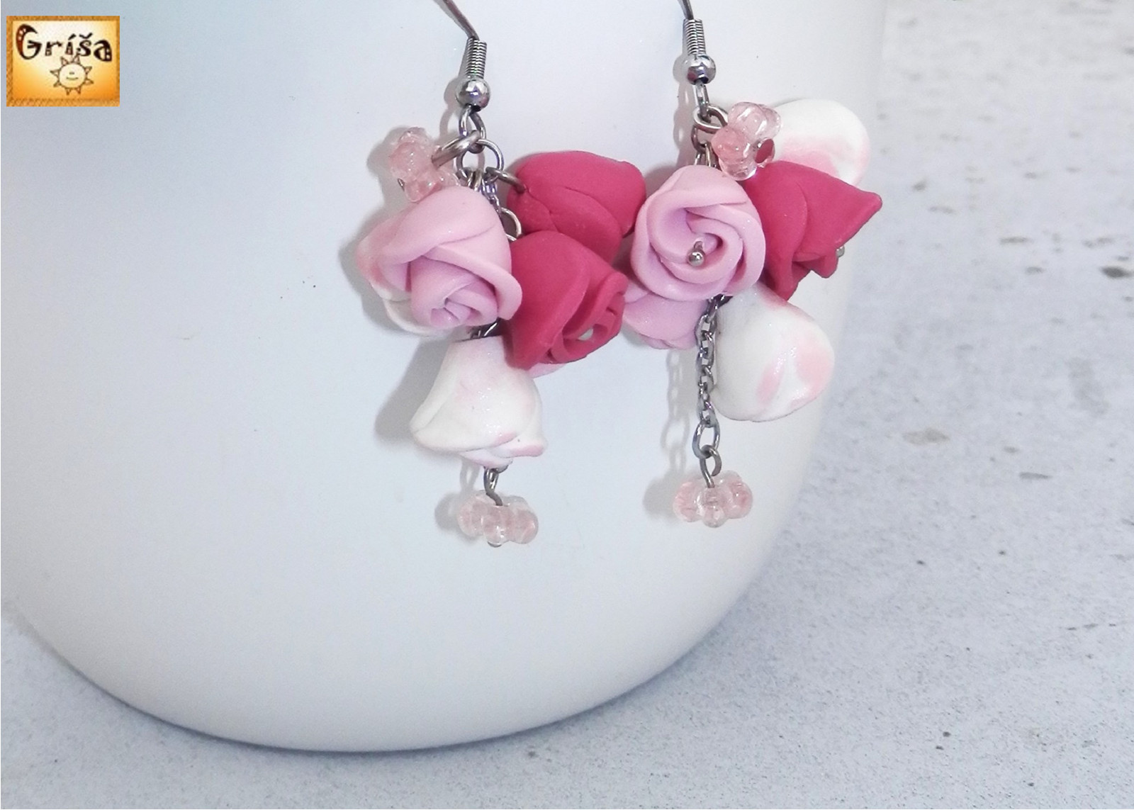 Náušnice visací dámské růžové Nechte rozkvést ouška / od Gríša | Fler.cz