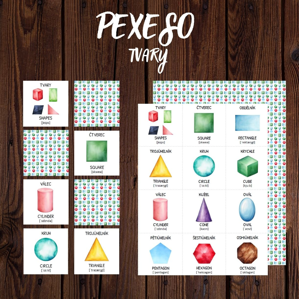 Společenská hra vícebarevná TVARY Pexeso - Memory Game, PDF soubor / od ...