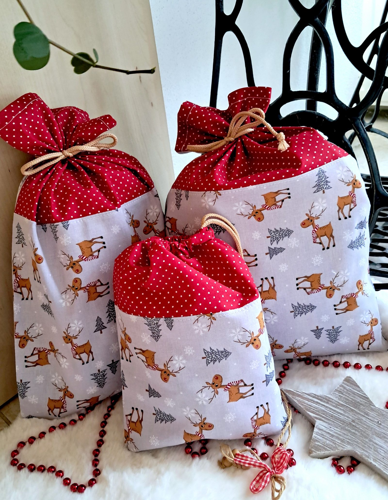 Šedý Sada 3ks - 2x velký a malý vánoční pytlík / od jeňapr | Fler.cz