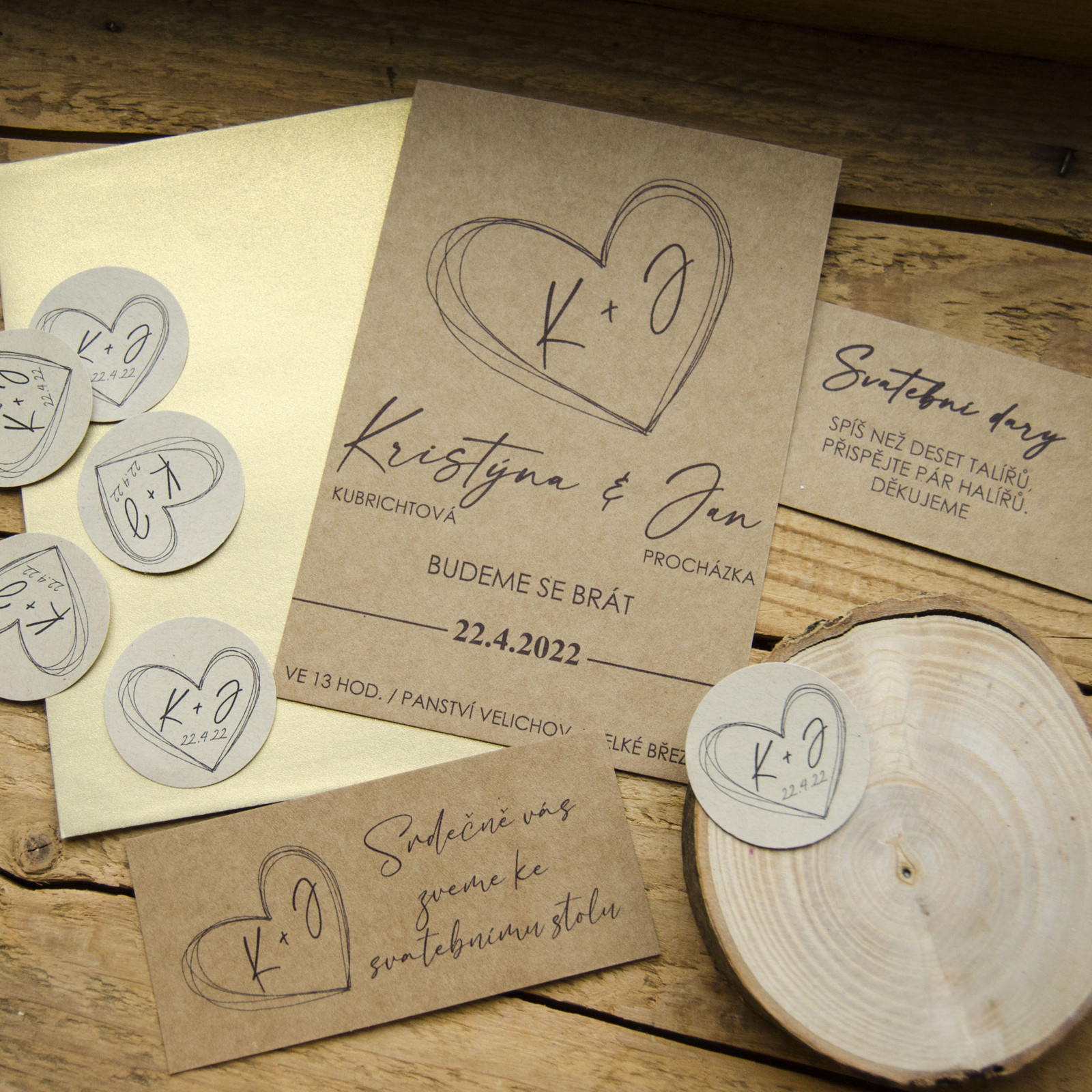 Zápich okrový Svatební samolepky - 25 ks - kraftové / od LP design ...