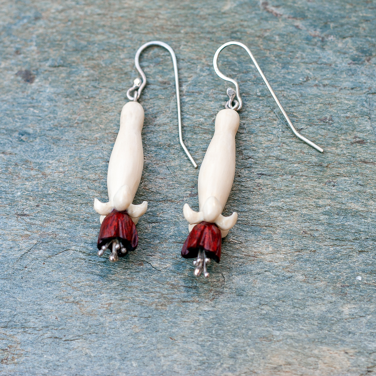 Dámské slonová kost Náušnice zo striebra a mamutoviny - Fuchsia02 / od ...