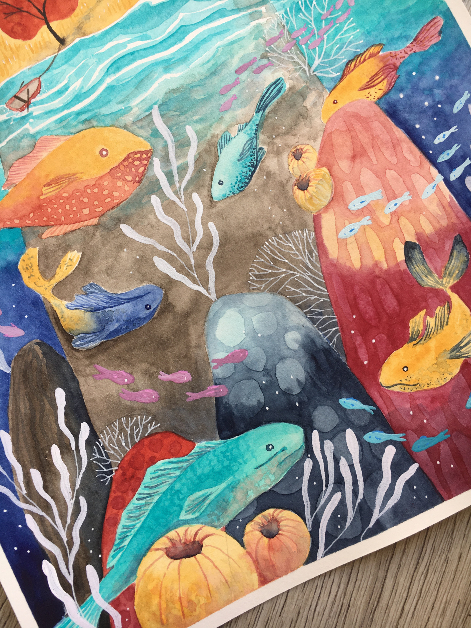 Ilustrace půlnoční modrá Originál akvarel Pod morom, nad morom / od ...