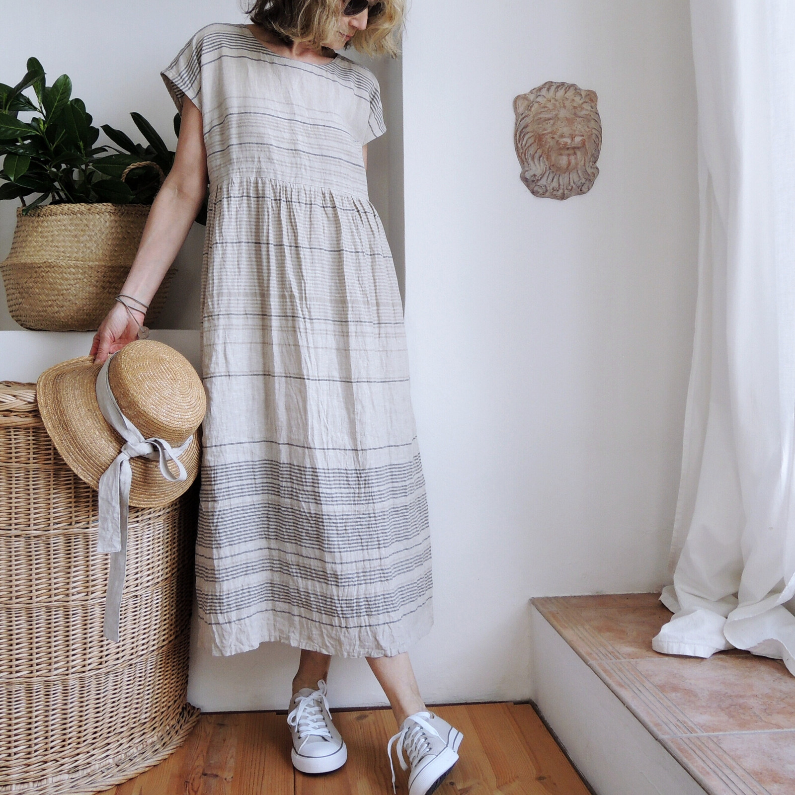 Dámské slonová kost RUTH šaty len - LinLines smetanová/graphite / od ...