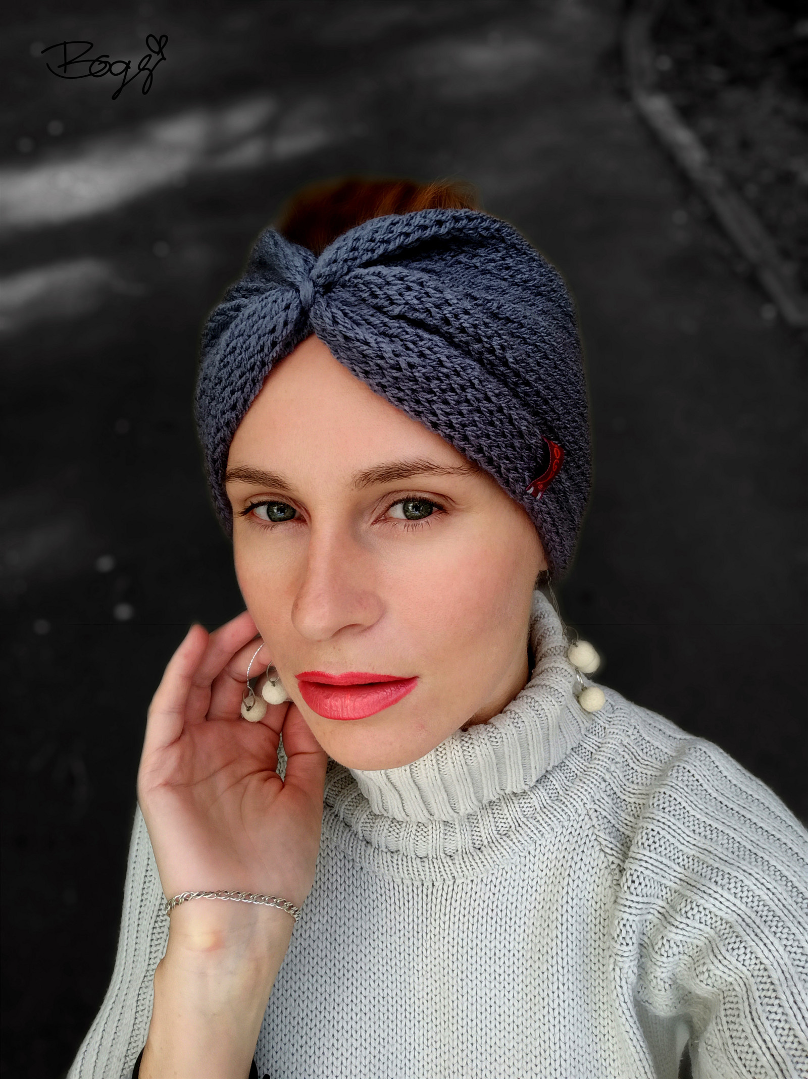 Antracitová teplá široká tmavě šedá čelenka, 51-53/54cm / od BOGY ...