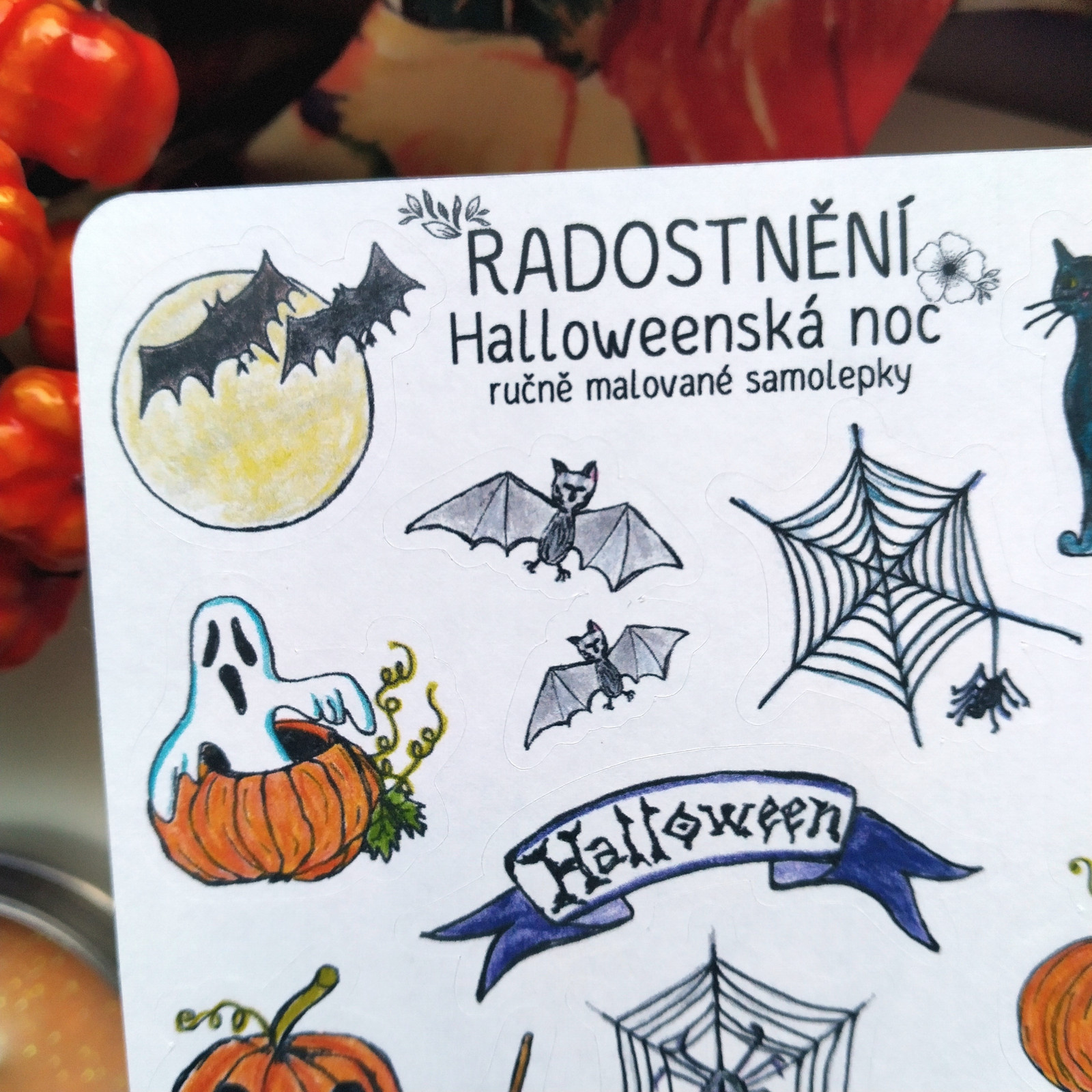 Samolepka do diáře vícebarevná Ručně malované samolepky - Halloweenská ...