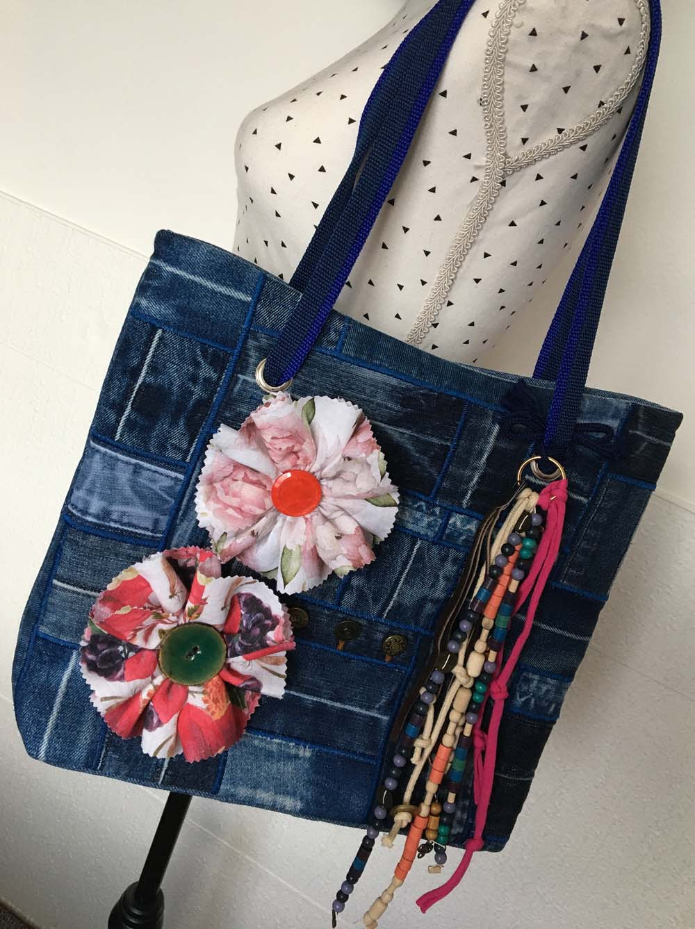 Kabelka dámská půlnoční modrá * OBR květy * jeans * přívěsek / od ...