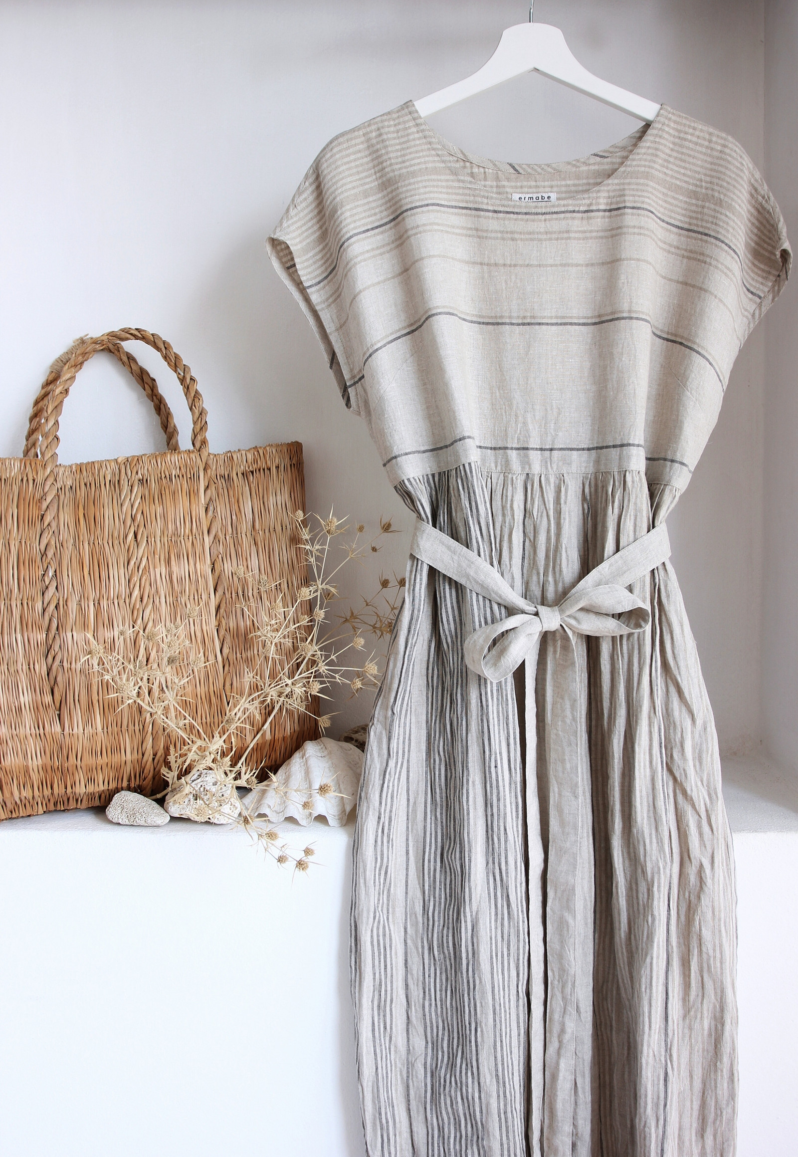 Dámské slonová kost RUTH šaty len - LinLines smetanová/graphite II ...