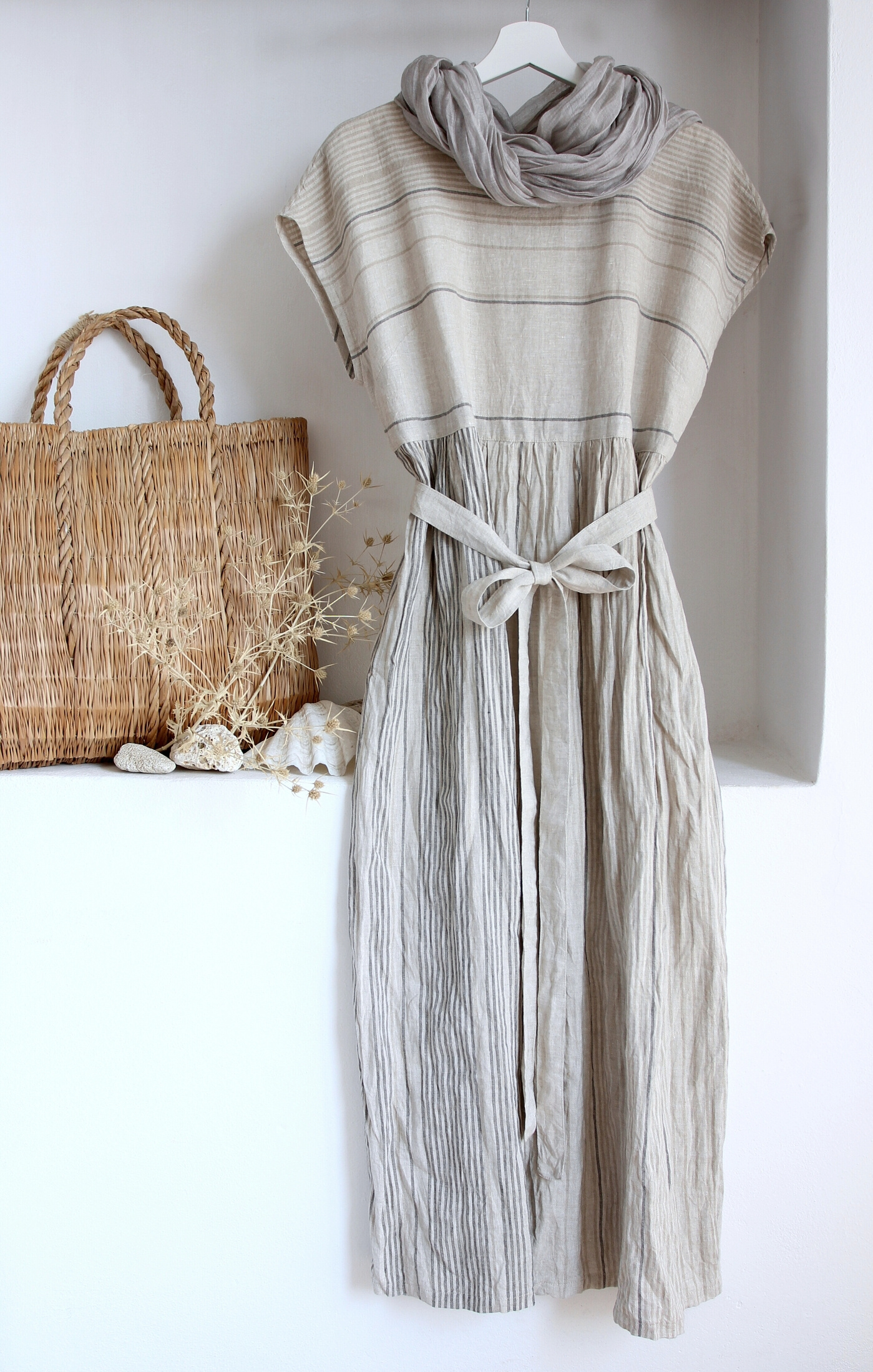 Dámské slonová kost RUTH šaty len - LinLines smetanová/graphite II ...