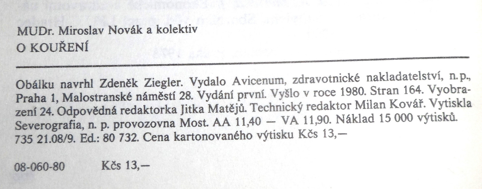 Kniha Miroslav Novák: O KOUŘENÍ, 1980 / od Cusco | Fler.cz