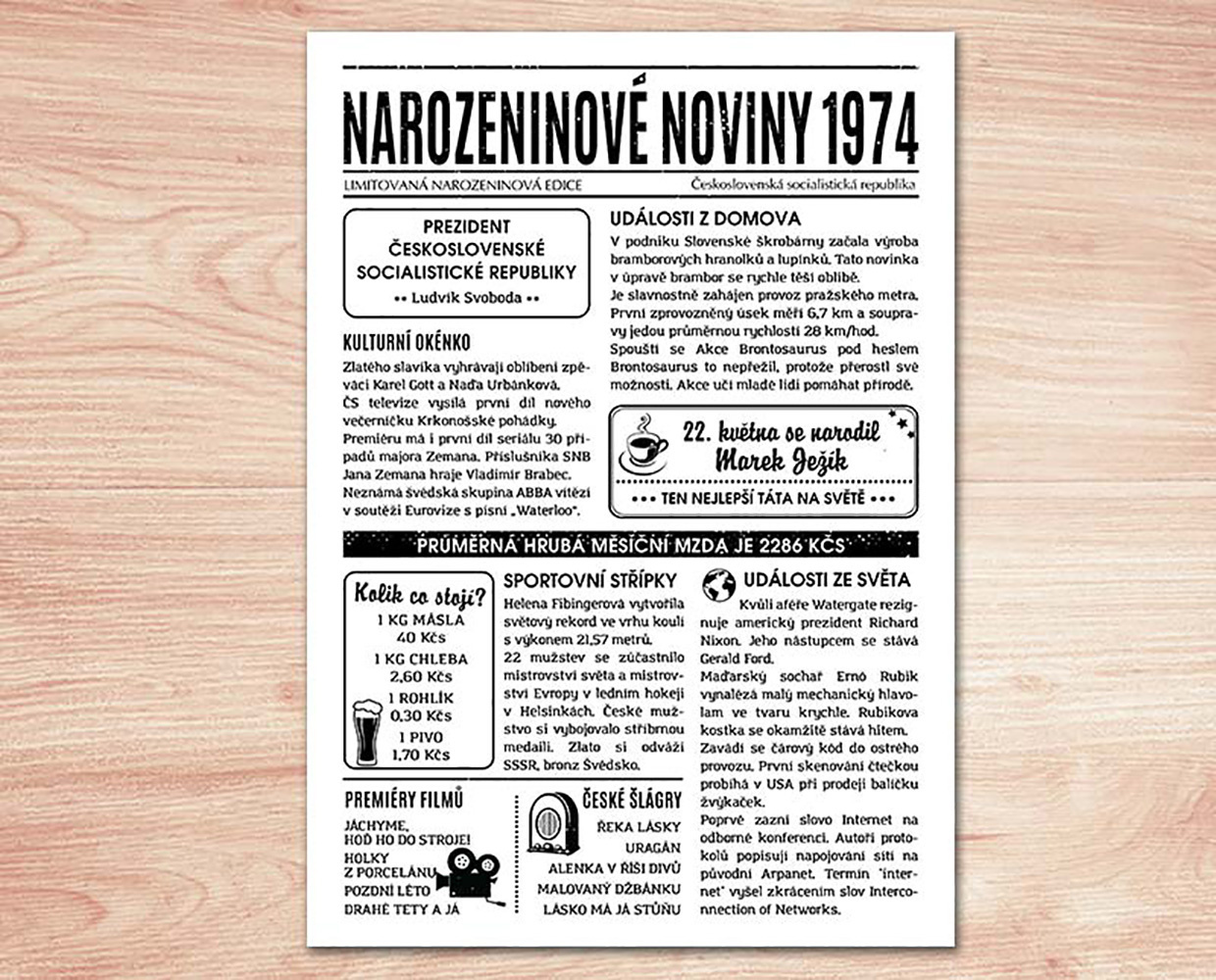 Přání bílé NAROZENINOVÉ NOVINY 1974 (NO.158) / od Narozeninové noviny ...