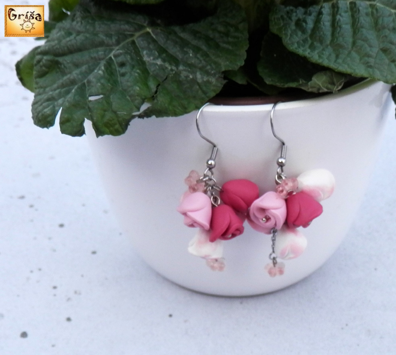 Náušnice visací dámské růžové Nechte rozkvést ouška / od Gríša | Fler.cz