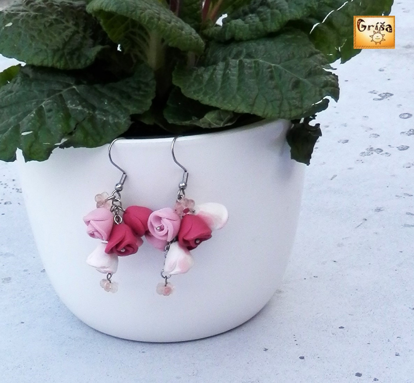 Náušnice visací dámské růžové Nechte rozkvést ouška / od Gríša | Fler.cz