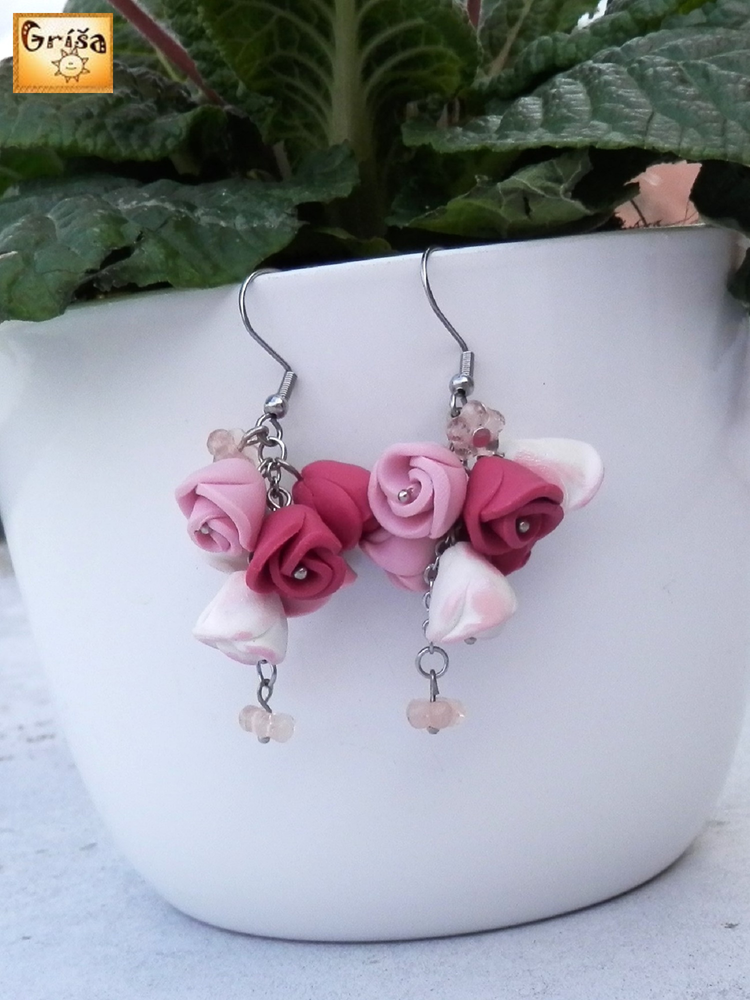 Náušnice visací dámské růžové Nechte rozkvést ouška / od Gríša | Fler.cz