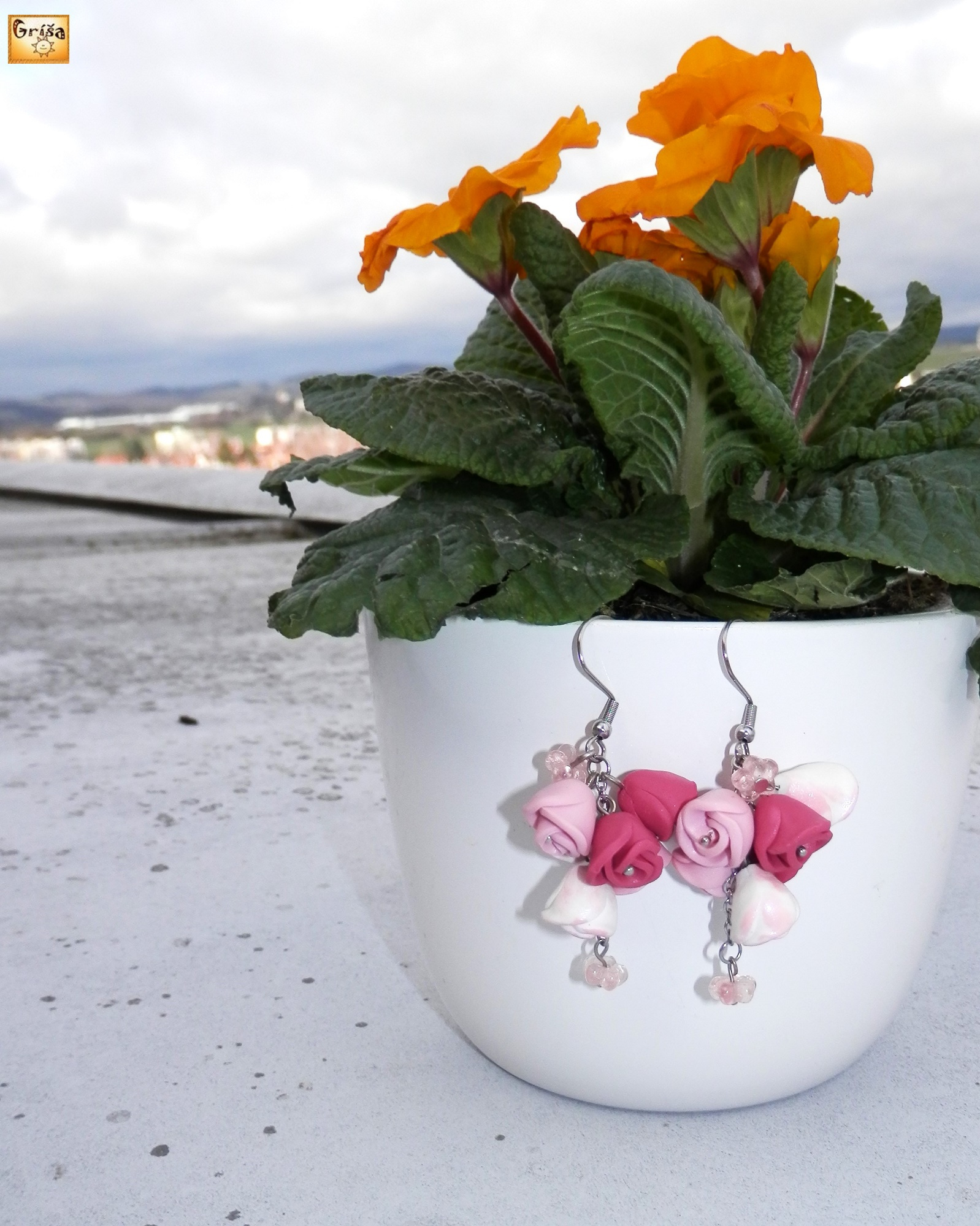 Náušnice visací dámské růžové Nechte rozkvést ouška / od Gríša | Fler.cz