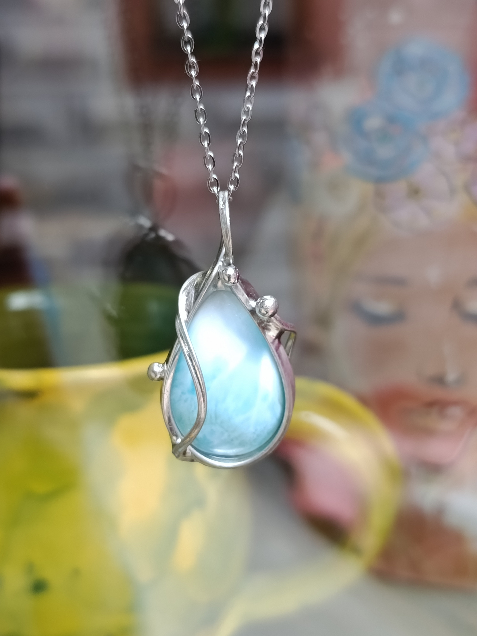 Dámský nebesky modrý Cinovaný šperk Larimar / od Jitka Turková Art ...