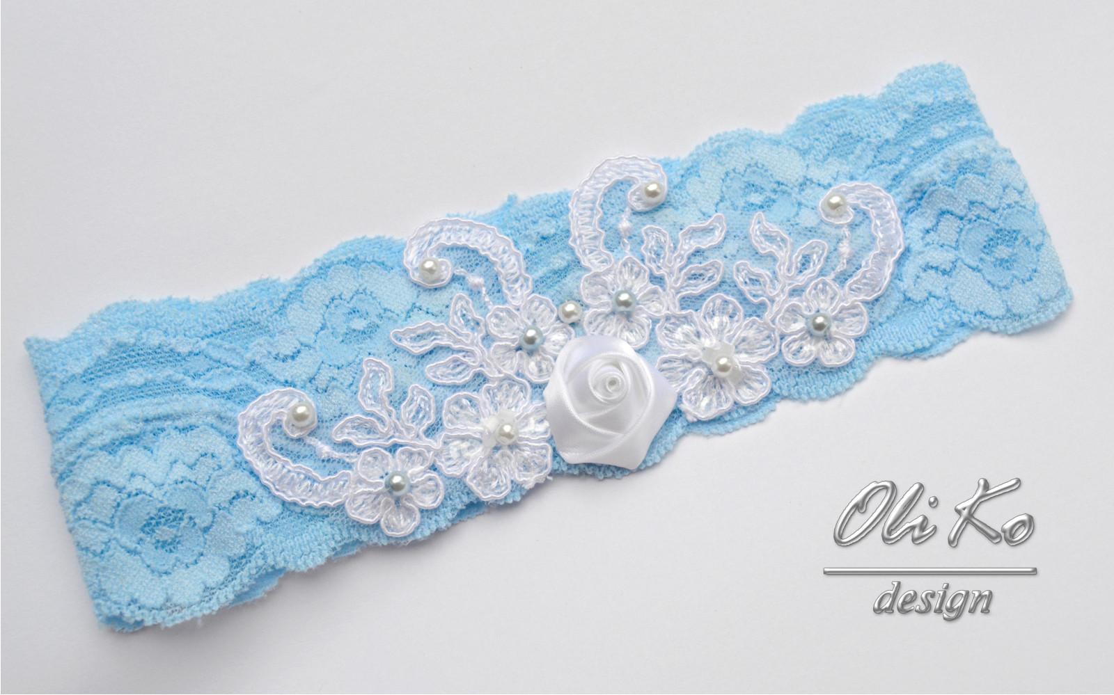 Luxusní světlé modrý podvazek s růžema / od Oli Kovtsur | Fler.cz