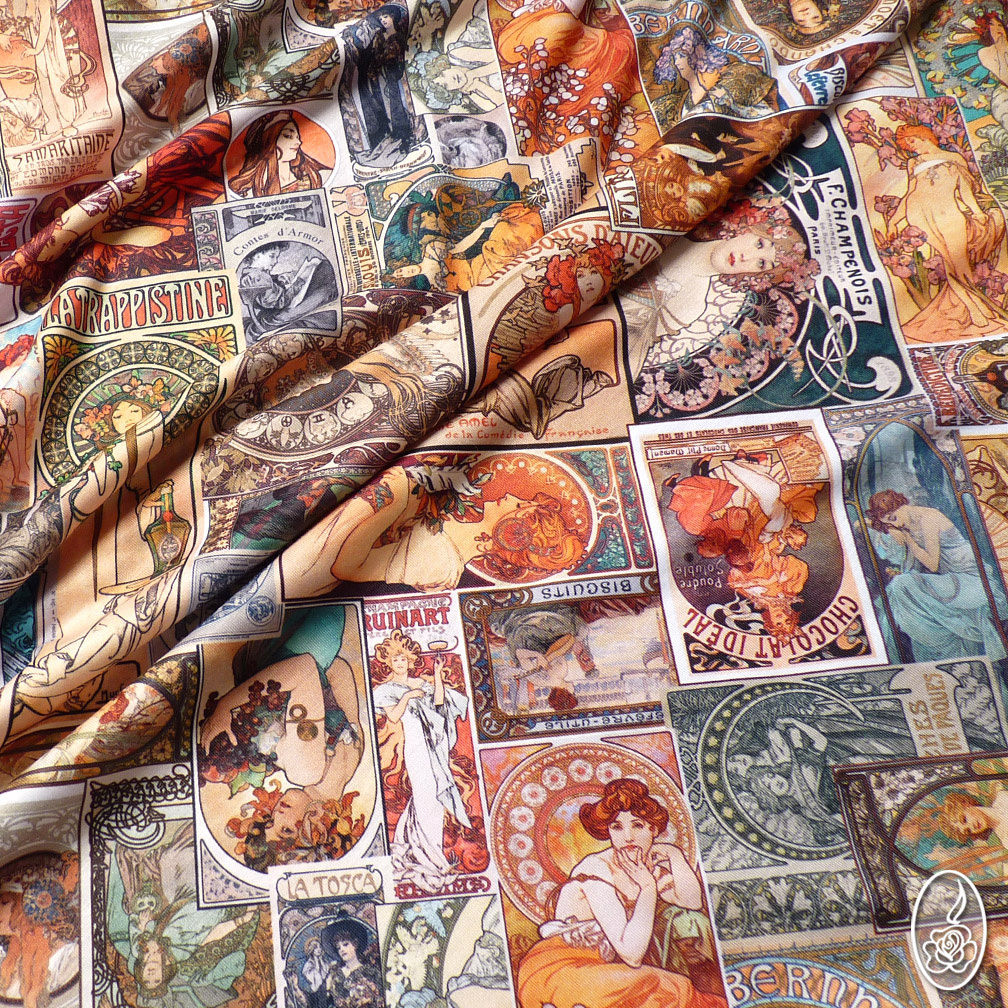 Okrová Látkový panel Alfons Mucha mix obrázků / od Látky od Jasmíny ...