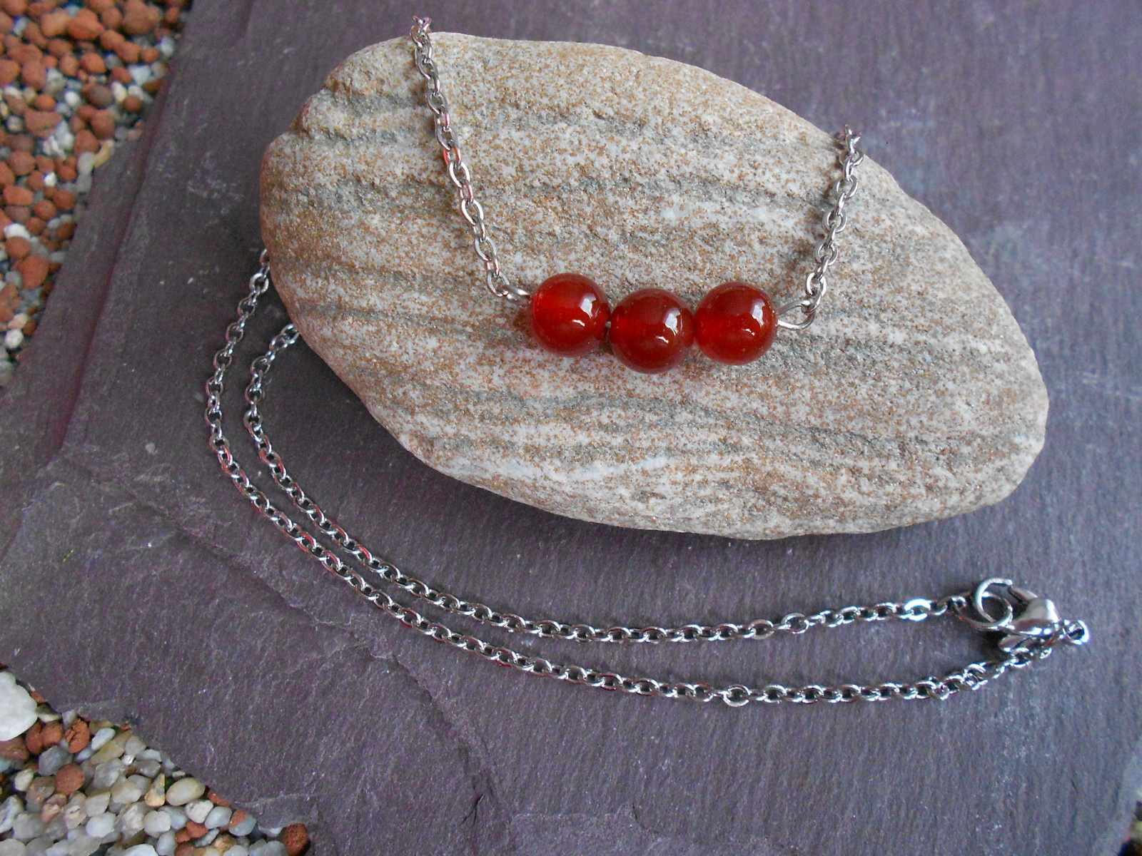 Dámský červený náhrdelník chir. ocel - karneol / od tyrkys7 foto | Fler.cz