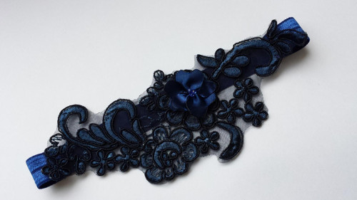 Bílý Krajkový luxusní tmavě modrý podvazek bez květinky / od ...